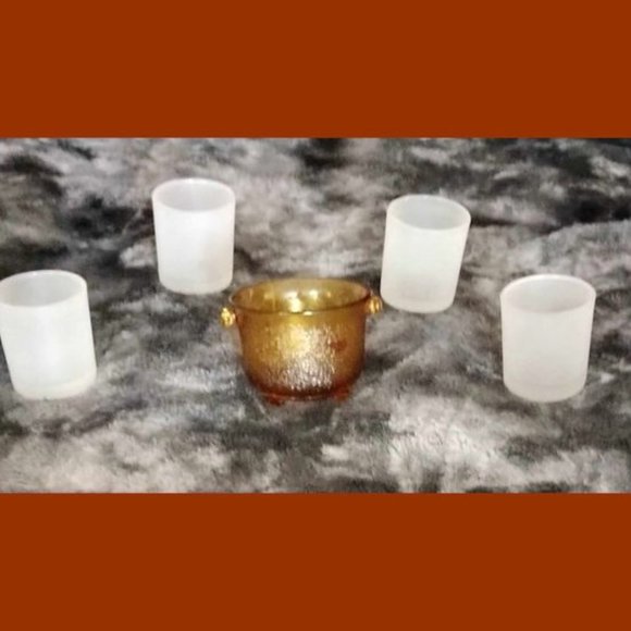 Accents | Orange Tinted Glass Cauldron With 4 White Frosted Votive ...